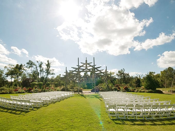 Wedding dreams come true under this architectural marvel, where "I do" echoes across perfectly manicured lawns.