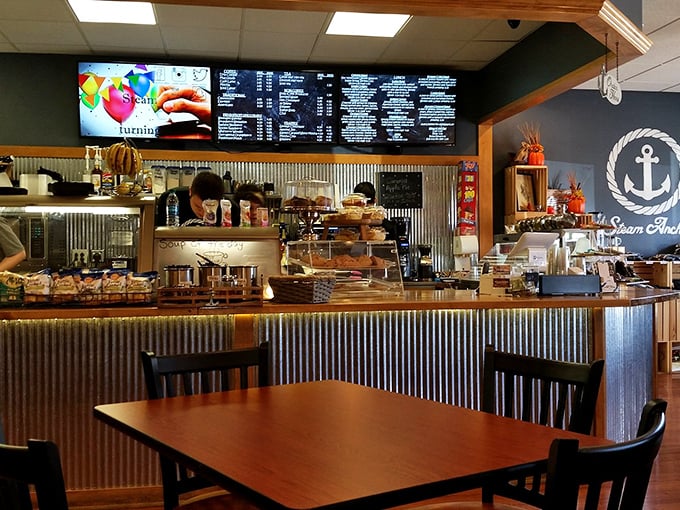 Steam Anchor's nautical-themed interior feels like the perfect marriage between Midwestern comfort and riverside charm.