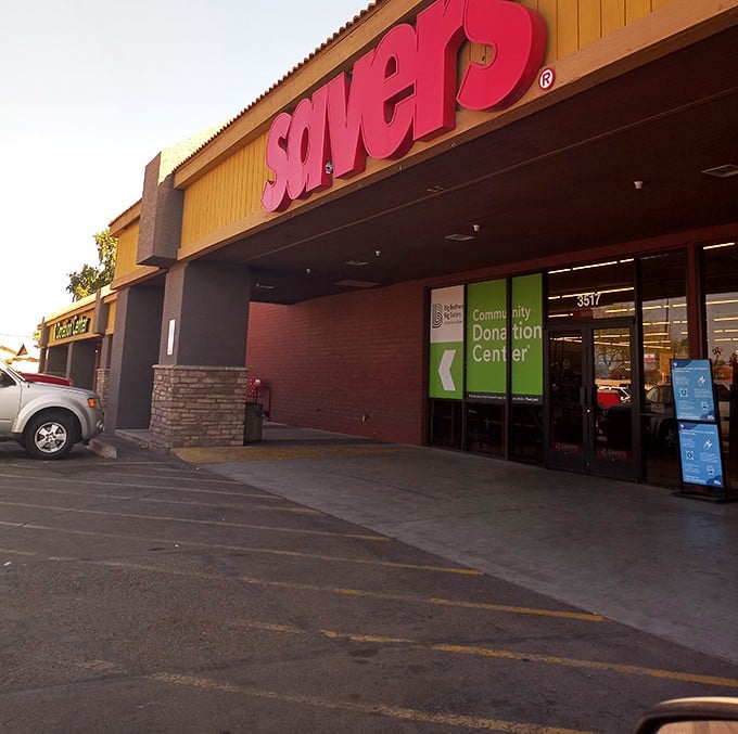 The Community Donation Center entrance stands ready to transform yesterday's discards into tomorrow's discoveries for savvy Phoenix shoppers.