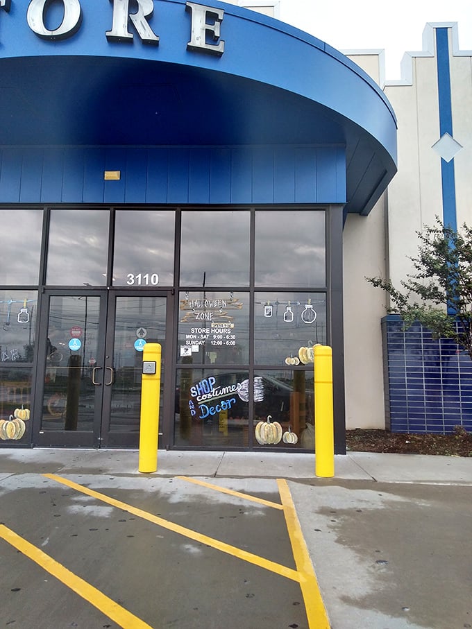 "Shop & Donate with Decency" reads the seasonal window display, welcoming visitors to this temple of thrift and possibility.