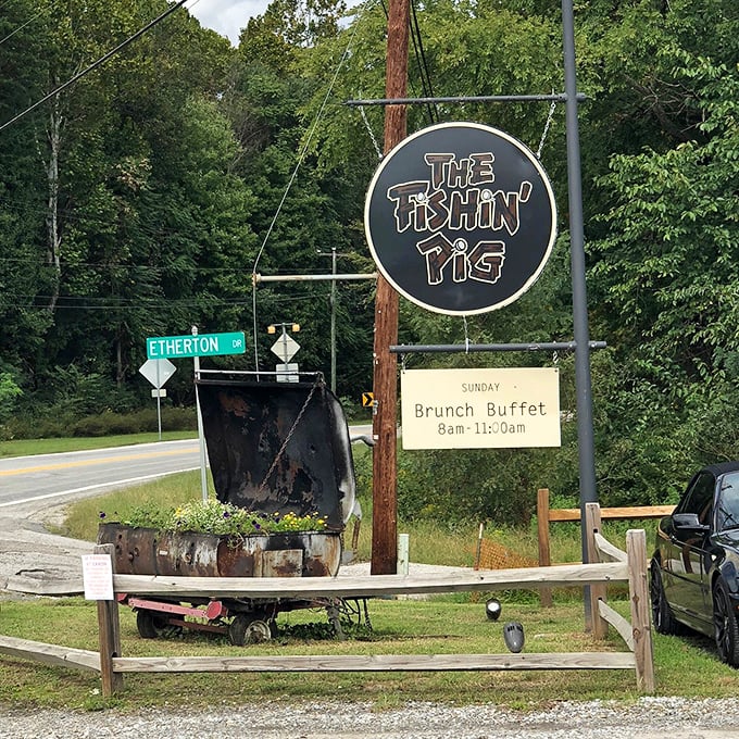 The Fishin' Pig's smoker sits proudly roadside&mdash;a rusted chariot of flavor announcing that BBQ theology is practiced seriously in these parts.