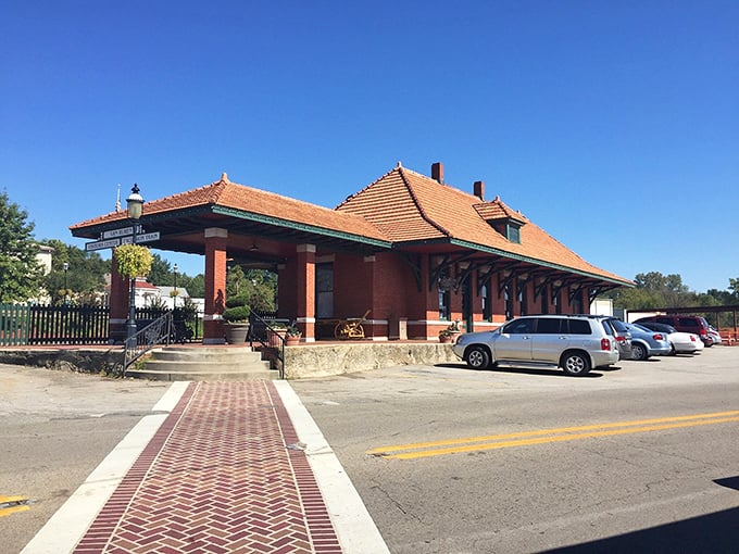 All aboard for nostalgia! The meticulously restored Van Buren Visitors Center stands as a terra-cotta-topped reminder of the golden age of rail travel.