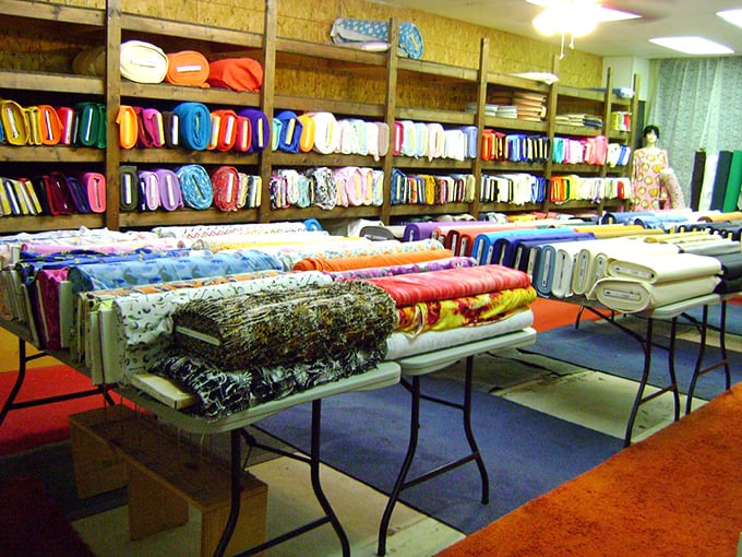 Like a textile rainbow after a creative storm, these fabric tables showcase a spectrum of colors that would make Pantone jealous.