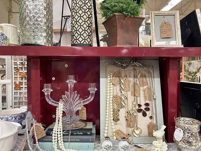 Elegance preserved under glass&mdash;crystal candelabras and vintage pearls waiting to transform an ordinary home into something worthy of Downton Abbey.