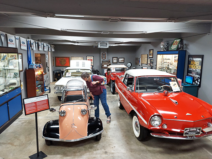 Where else can you find a bubble-shaped microcar parked next to a sleek sports coupe? The museum's diverse collection spans automotive history.