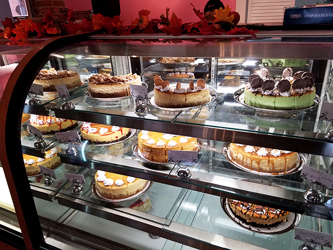 The display case at Everything Cheesecake is the adult equivalent of looking through the windows at Willy Wonka's factory.