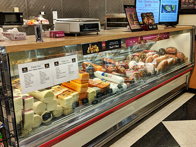 Food alchemy happens here daily. This gleaming deli case is where sandwich ingredients transform from mere components into edible Penn State memories.