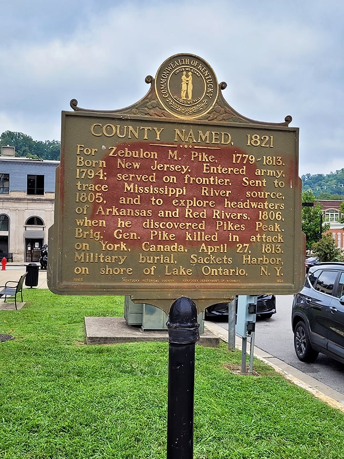 History buffs rejoice! This marker tells the tale of Zebulon Pike, the adventurous explorer who never saw the Kentucky town that would bear his name.