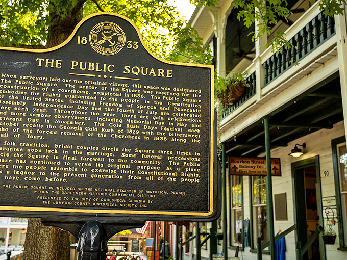 The Public Square marker tells tales of gold rushes and Cherokee trails, standing sentinel over a downtown that's seen more history than most history books.