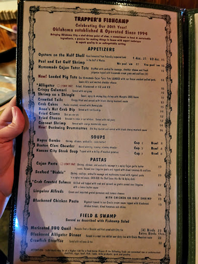 This menu reads like a love letter to Southern coastal cuisine. Warning: decision paralysis may occur.