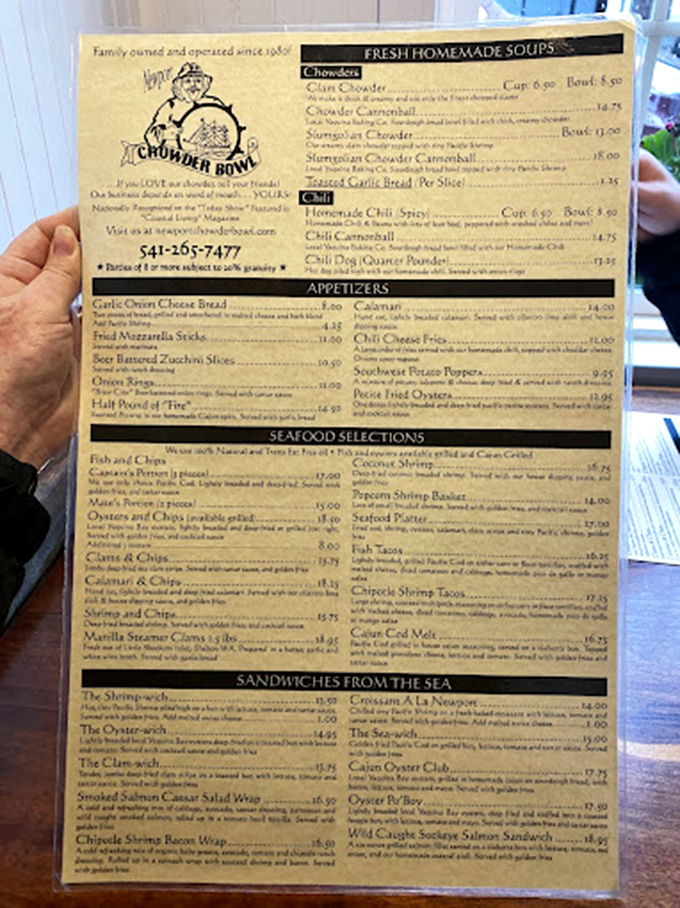 A menu that doesn't need fancy fonts or pretentious descriptions—just the promise of seafood done right.