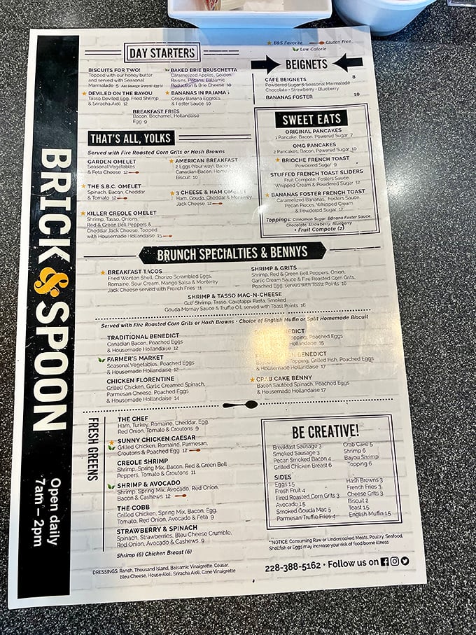 This menu isn't just reading material&mdash;it's a roadmap to happiness. The "Be Creative" section practically dares you to reimagine breakfast possibilities.