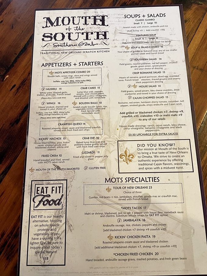 This isn't just a menu—it's a roadmap to happiness. Each description promises flavors that'll make your taste buds stand up and throw beads.