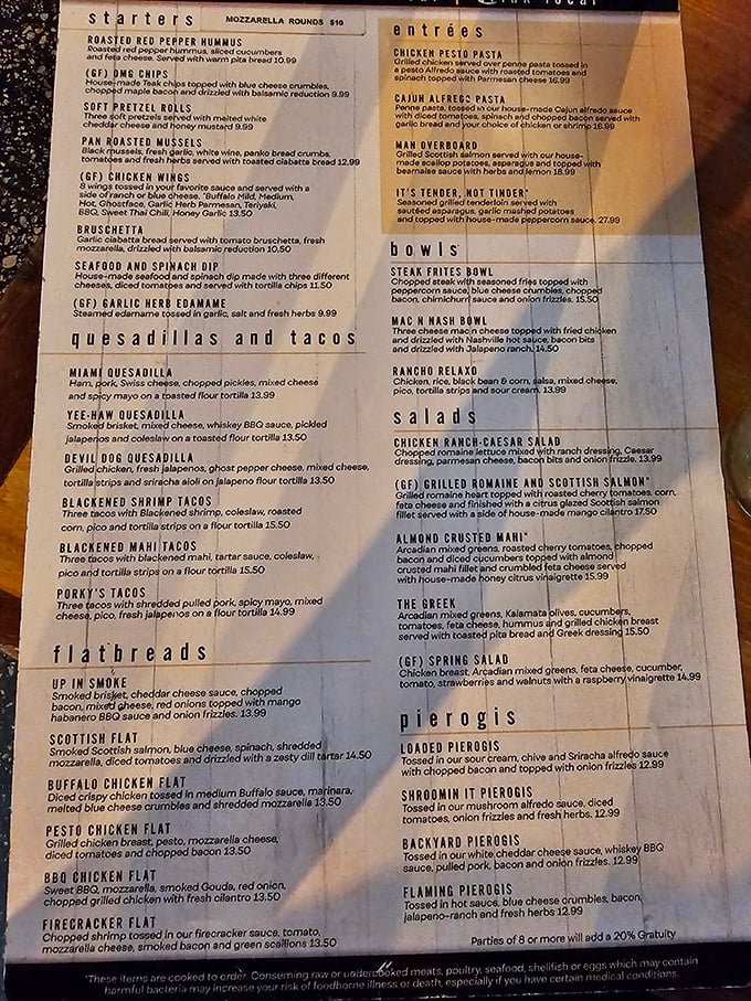 A menu that reads like a love letter to comfort food, with enough options to make even the most decisive person stare blankly for ten minutes.
