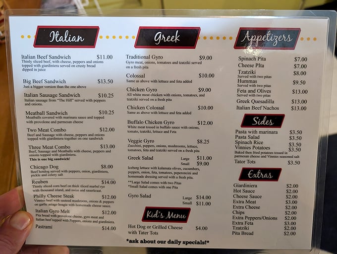 The menu board reads like a love letter to Italian-Greek fusion. No need for fancy fonts when the food speaks this loudly.