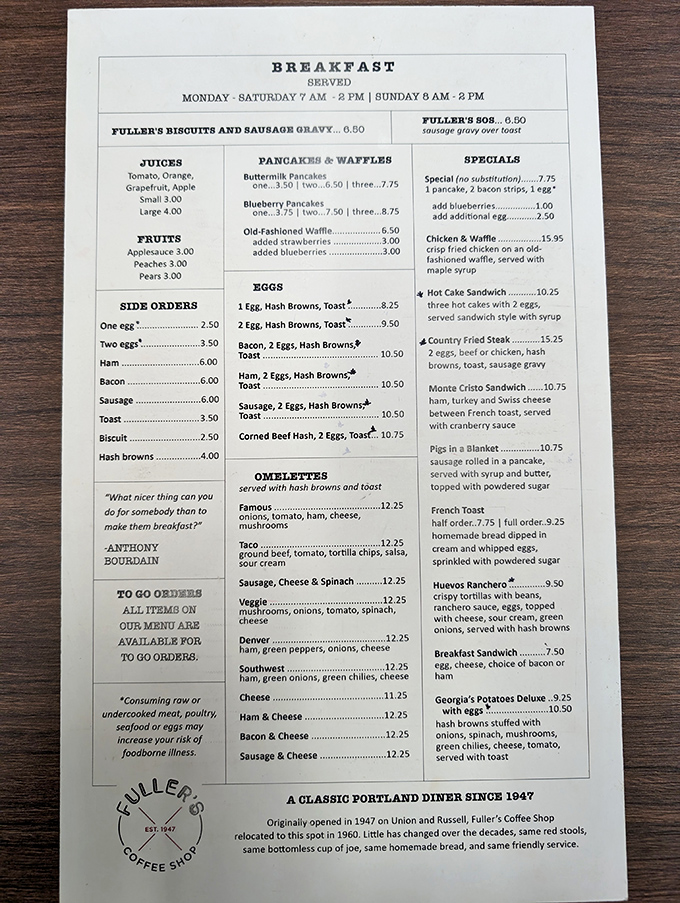 This menu isn't just a list of food&mdash;it's a roadmap to happiness with an Anthony Bourdain quote that reminds us why breakfast matters.