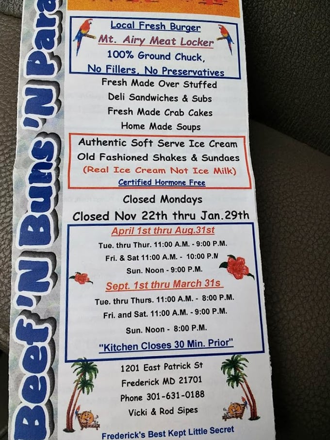 The menu tells the delicious truth: local beef, real ice cream, and homemade everything. No fillers, no preservatives, no Monday service&mdash;just pure food joy.