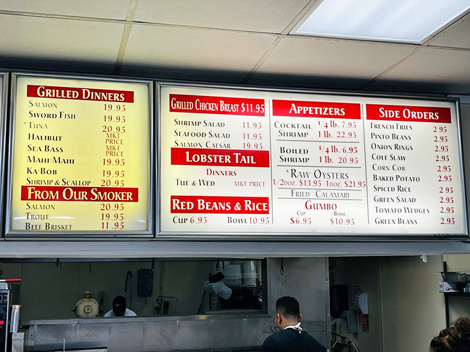 The menu board tells the whole story&mdash;seafood prepared simply and perfectly, with options that would make a coastal restaurant blush.