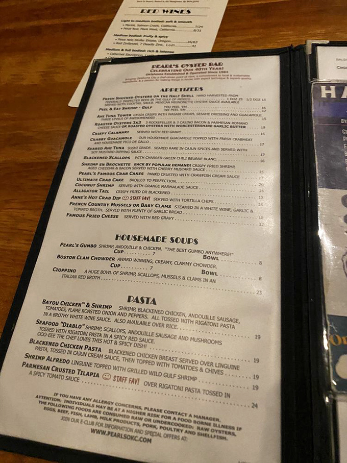 This menu reads like a love letter to the ocean. Warning: prolonged viewing may cause spontaneous road trips from anywhere in Oklahoma.