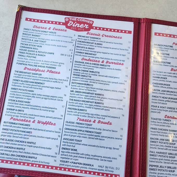 This menu isn't just reading material—it's a roadmap to happiness. The "Biscuit Greatness" section alone could solve most of life's problems.