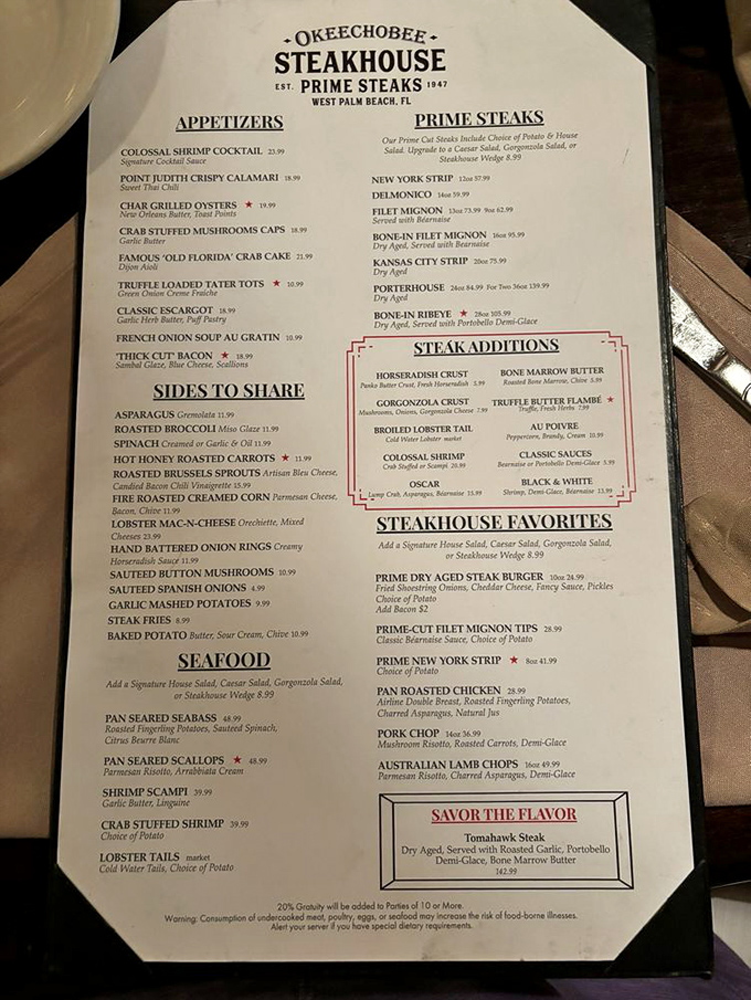 This menu isn't just a list of options&mdash;it's a roadmap to beef nirvana. The "Steak Additions" section should be required reading.