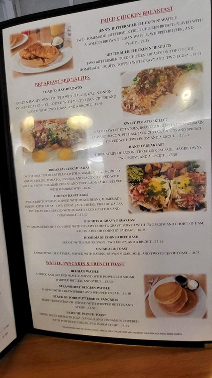 This menu reads like a greatest hits album of breakfast classics. When someone asks "what time is breakfast served?" the correct answer is "whenever you want it."