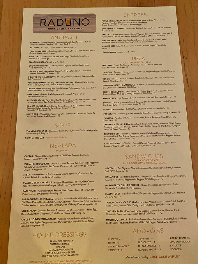 A menu that reads like a love letter to Italian cuisine. Chef Cash Ashley's creations range from brick oven pizzas to that legendary Italian beef sandwich.
