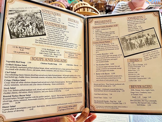 This menu isn't just a list of food&mdash;it's a roadmap to happiness. Each page a promise of comfort wrapped in homestyle goodness.