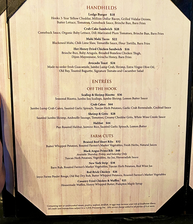 This isn't just a menu&mdash;it's a roadmap to happiness. From Lodge Burgers to Prime Rib, each description reads like poetry for your stomach.