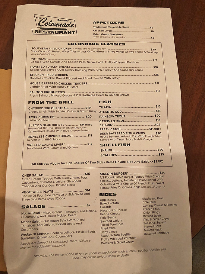 This menu isn't just a list of dishes&mdash;it's a roadmap to happiness. The "Colonnade Classics" section should be required reading for food lovers.