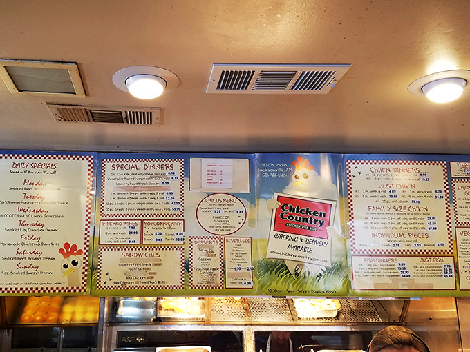 The menu board tells a story of Southern comfort in all its glory. Reading it feels like getting a warm hug from your favorite aunt.