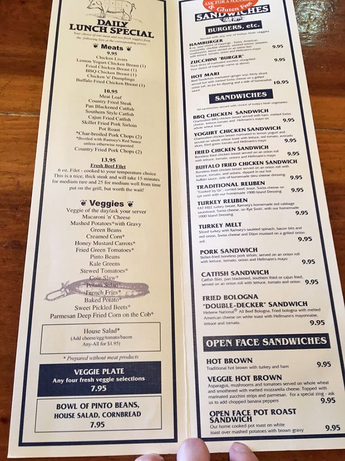 A menu that reads like a love letter to Kentucky cuisine. Each item promises the kind of satisfaction that makes you want to high-five the chef.