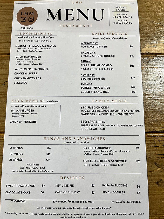 This menu reads like a love letter to Southern cuisine. Each item represents a chapter in comfort food's greatest hits album.