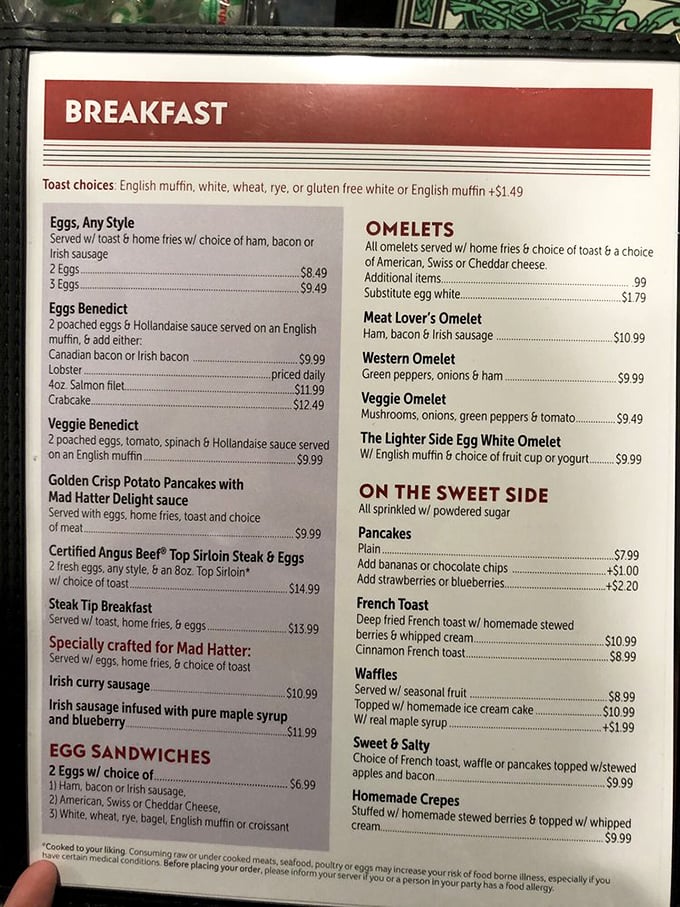 This menu reads like a love letter to breakfast classics, with prices that won't require a second mortgage on your Weymouth cape.
