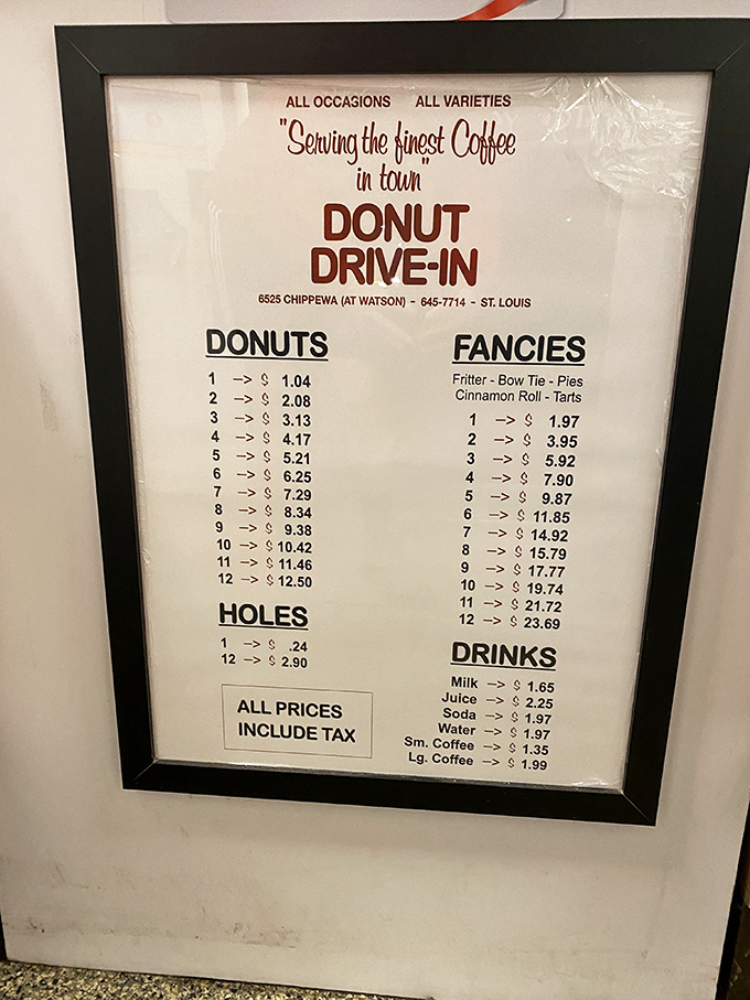 This menu board is a beautiful time capsule with prices that seem like they're from another era. Donut math has never looked so appetizing.
