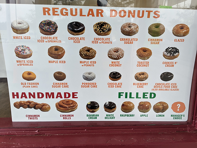 The wall of possibilities. Each circular masterpiece patiently waiting its turn to become someone's moment of pure, unadulterated joy. Choose wisely, friends.