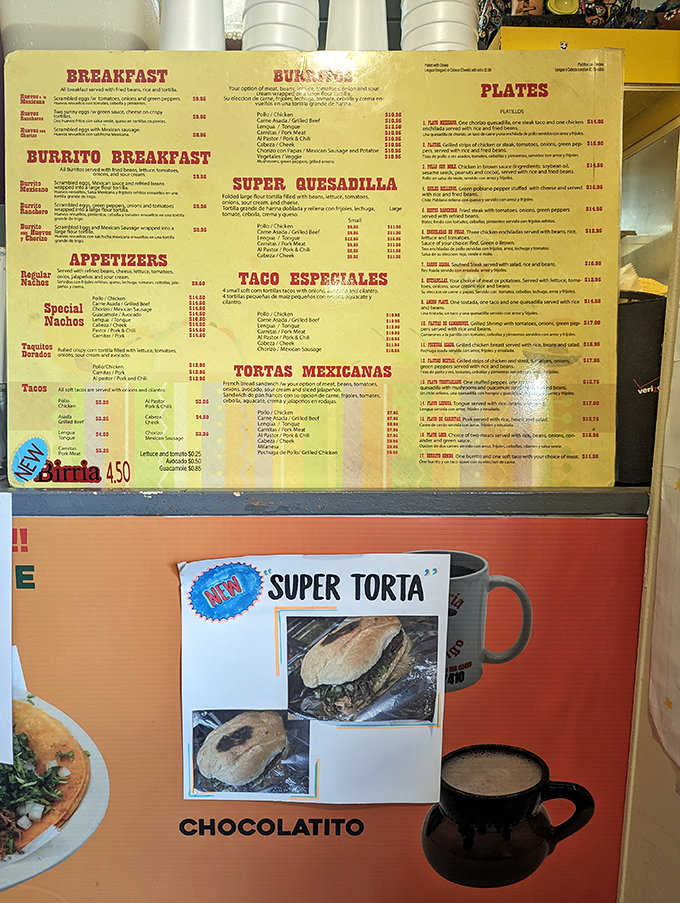 That menu board - the diplomatic passport to Mexico's greatest hits. Each section promises a different delicious adventure waiting to unfold.