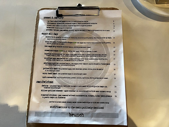 A menu clipped to a board &ndash; no frills, no fuss, just the promise of dishes that will make you forget every casino buffet you've ever visited.