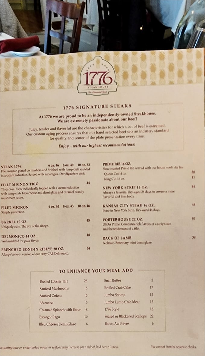 The menu reads like a Declaration of Independence from mediocre dining, proudly proclaiming their passion for custom-aged beef that sets "an industry standard."