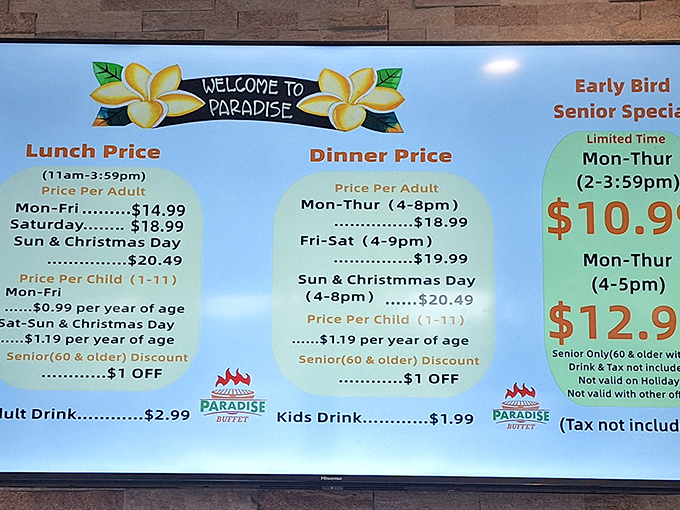 The menu board reveals the mathematical equation of happiness: reasonable prices plus unlimited food equals the best kind of California therapy.