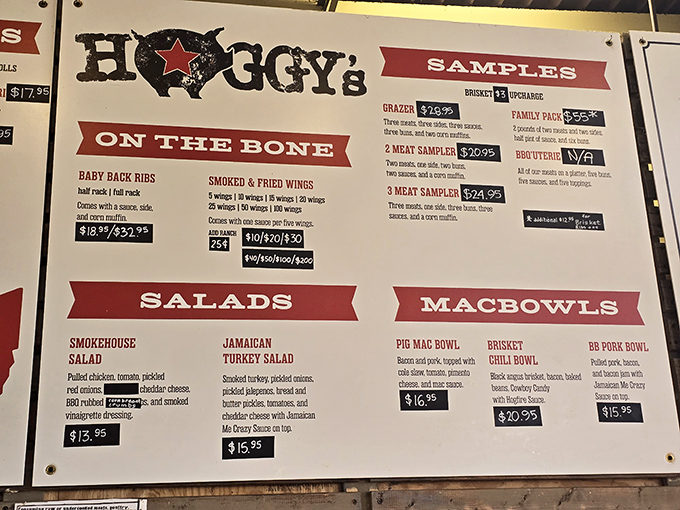 The menu board at Hoggy's reads like poetry to meat lovers&mdash;MacBowls, ribs, and brisket, oh my!