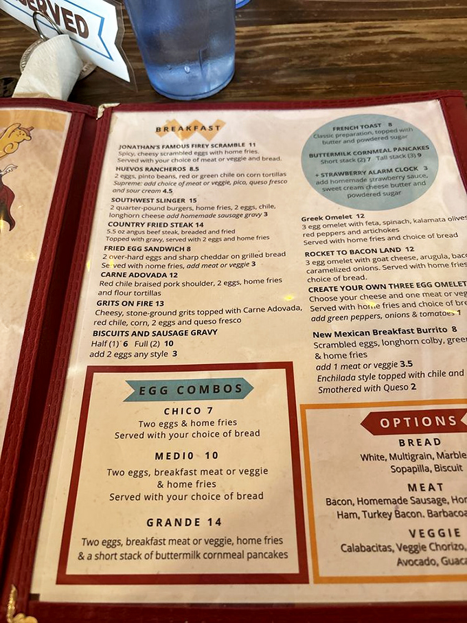 A menu that reads like a love letter to New Mexican cuisine. Jonathan's Famous Firey Scramble might just be the wake-up call your taste buds needed.