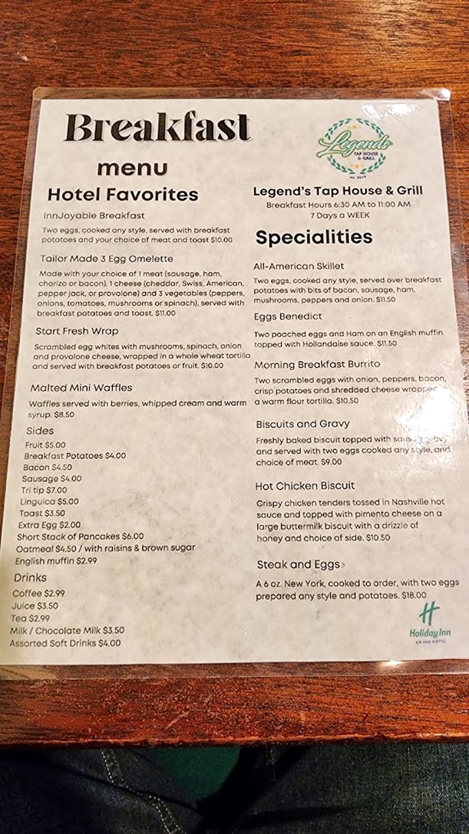 Breakfast served seven days a week? Now that's what I call legendary hospitality for early birds and brunch enthusiasts alike.