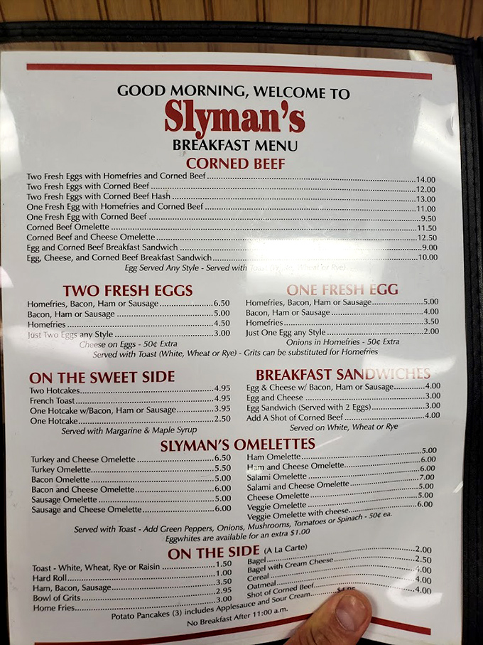 A breakfast menu that understands the importance of corned beef at all hours. Morning glory comes with a side of meat sweats.