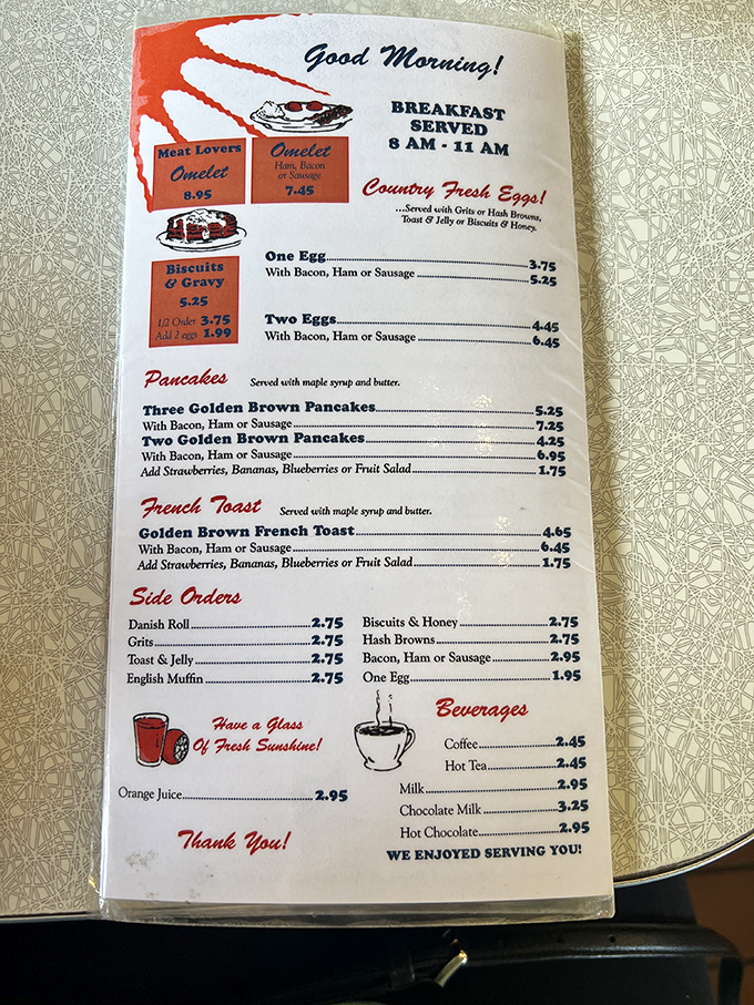 This breakfast menu isn't trying to reinvent morning&mdash;it's perfecting it. "Have a Glass Of Fresh Sunshine!" might be the most Florida invitation ever written.