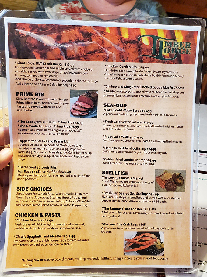 The menu reads like a carnivore's love letter. Notice how they don't waste precious space on kale smoothies or diet plates.