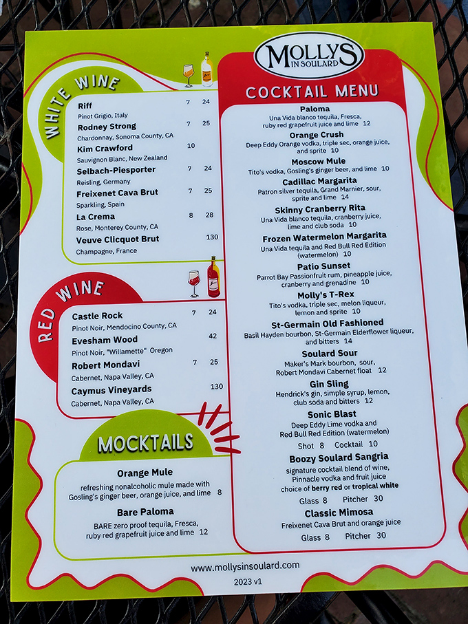 The cocktail menu at Molly's reads like a love letter to libation enthusiasts, featuring creative concoctions alongside classics done right.