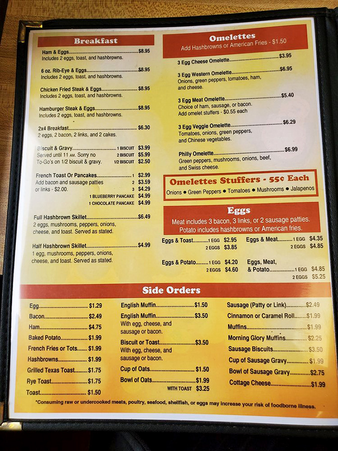 This menu isn't trying to impress with fancy fonts or pretentious descriptions&mdash;it's too busy listing honest food at prices that won't make your wallet weep.