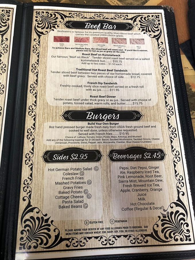 The menu reads like a love letter to beef enthusiasts—each option more tempting than the last, like a carnivore's "Choose Your Own Adventure."