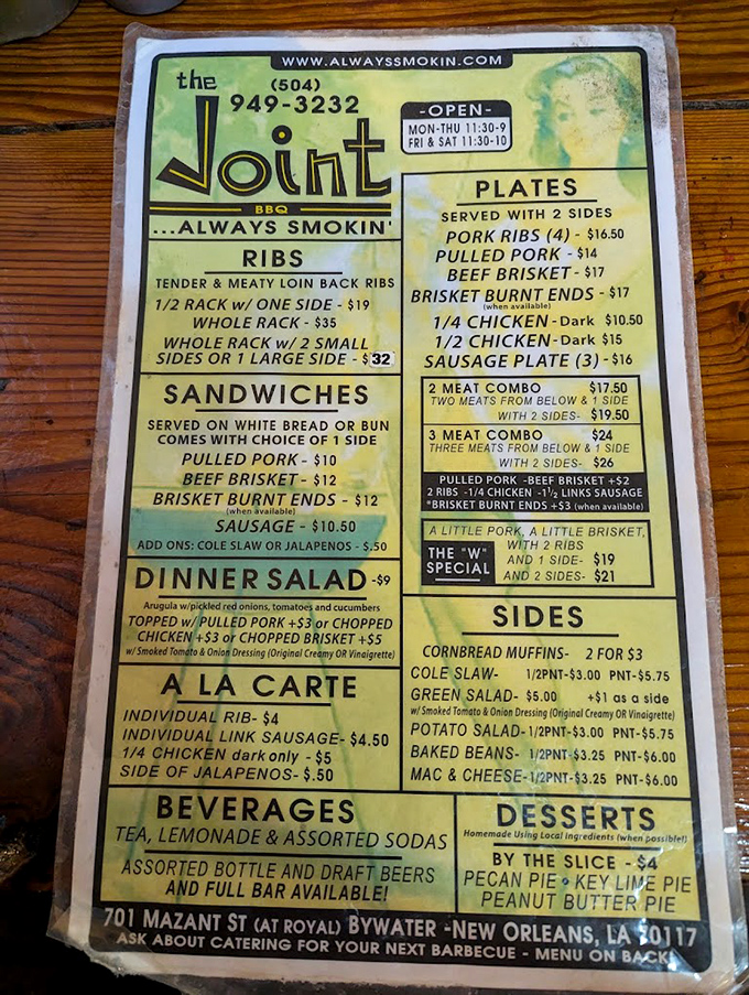 The menu at The Joint reads like barbecue poetry &ndash; simple, straightforward, and promising smoky delights that'll haunt your dreams.